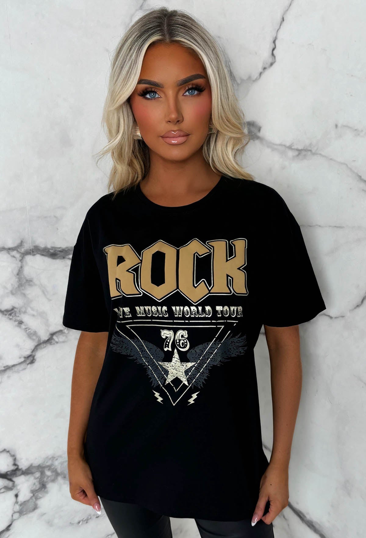 Kaylee Black Rock T-Shirt | Pink Boutique
