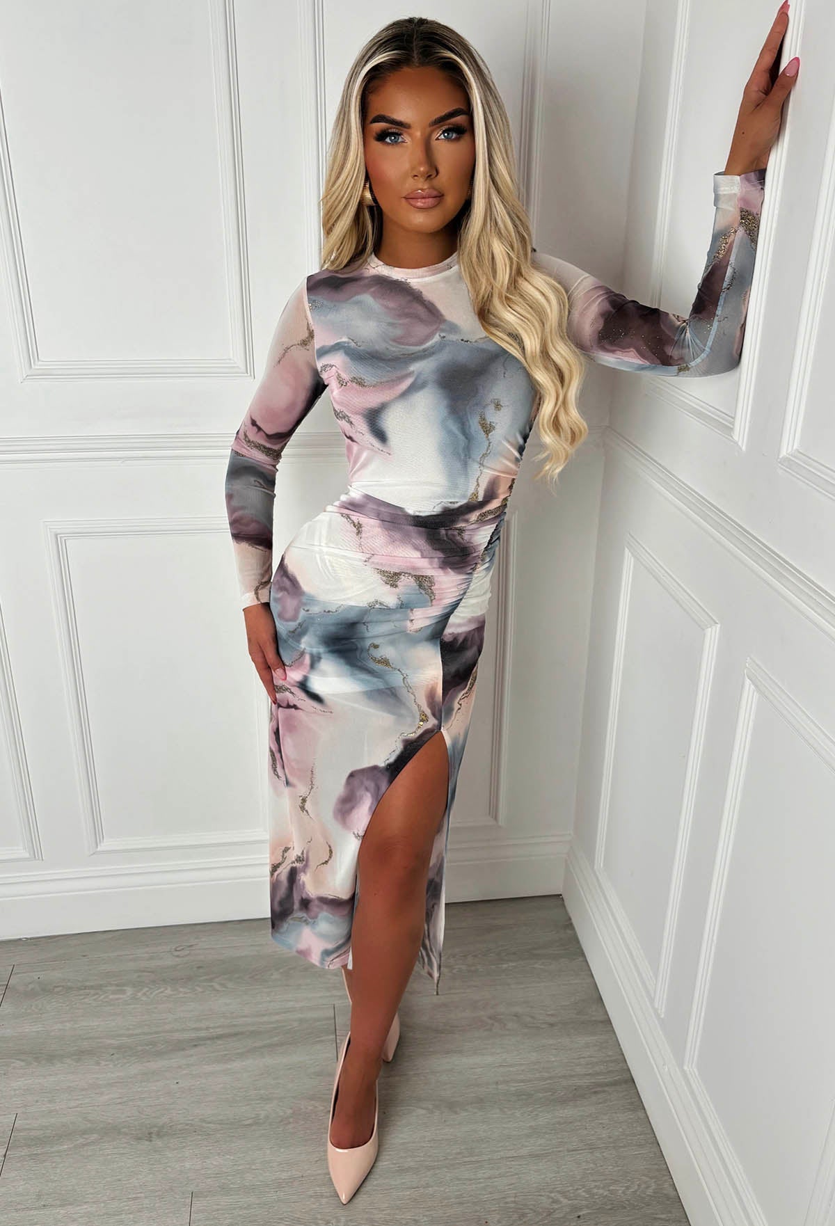 Marble Dreaming Lilac Marble Midi Dress | Pink Boutique
