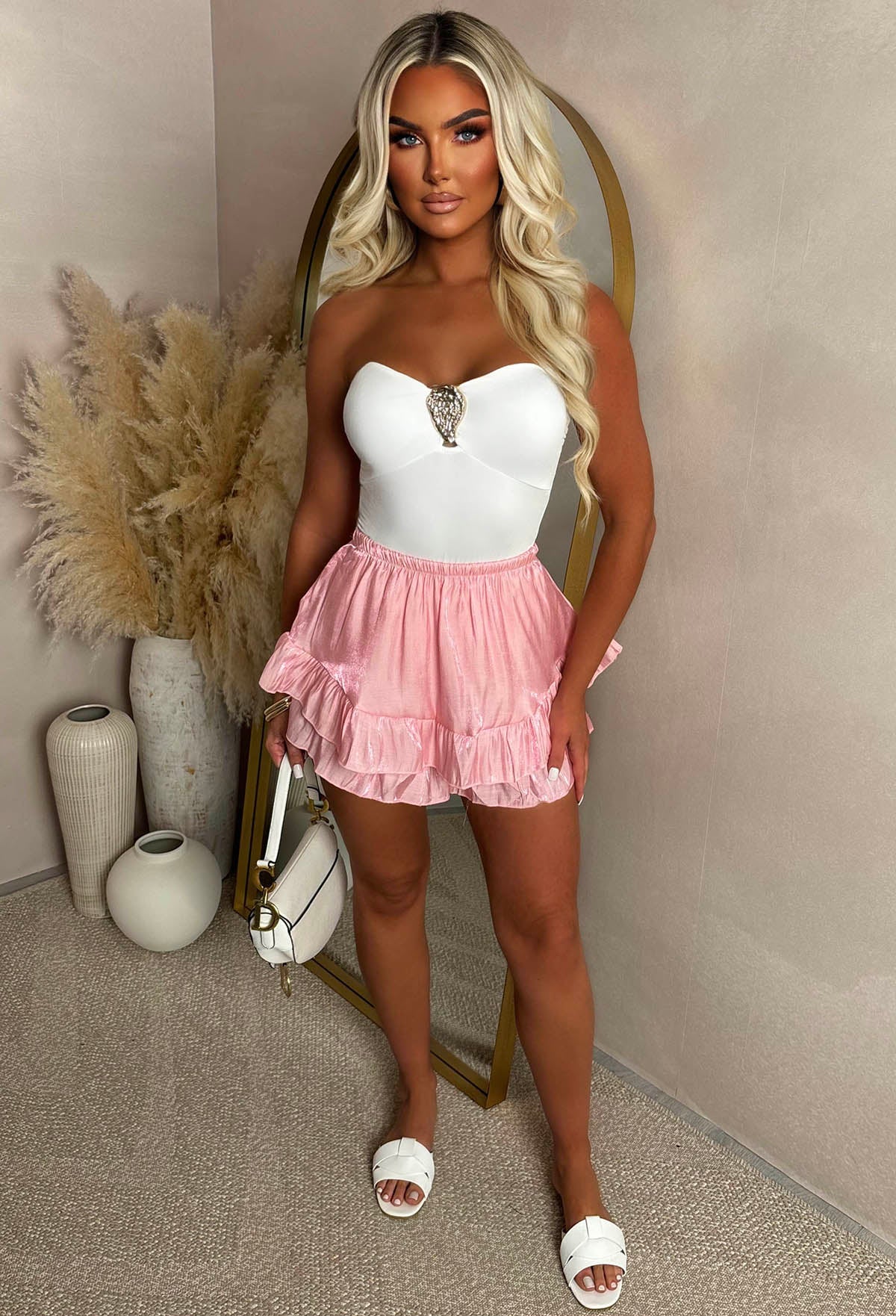 Ruffle Up Baby Light Pink Ruffle Stretch Waist Shorts | Pink Boutique