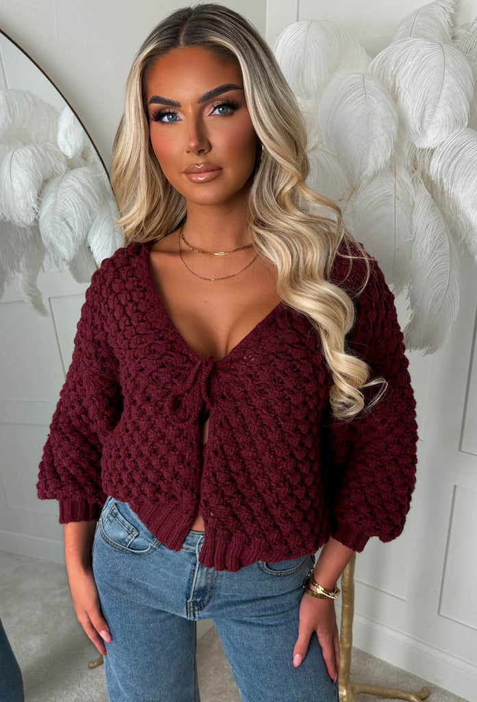 Sophia Wine Chunky Knit Cardigan | Pink Boutique – Pink Boutique UK
