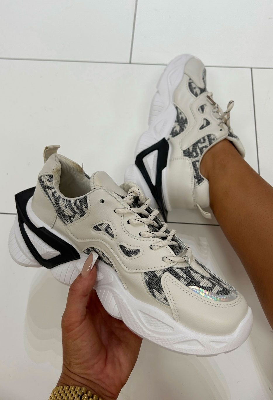 Back For More Cream Trainers | Pink Boutique