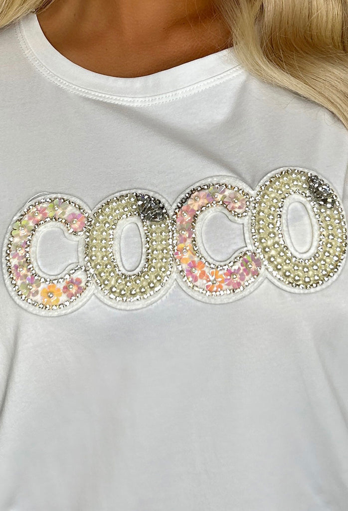 Coco Queen White Embellished T-Shirt Dress | Pink Boutique – Pink ...