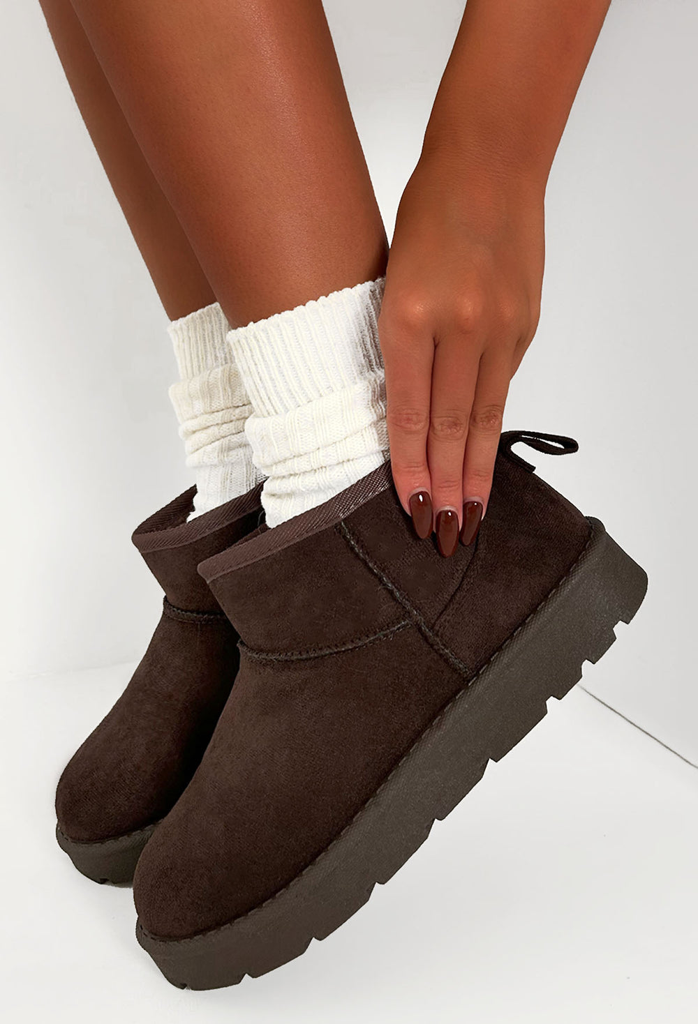 Cute Babe Chocolate Brown Faux Fur Lining Cosy Boot | Pink Boutique ...