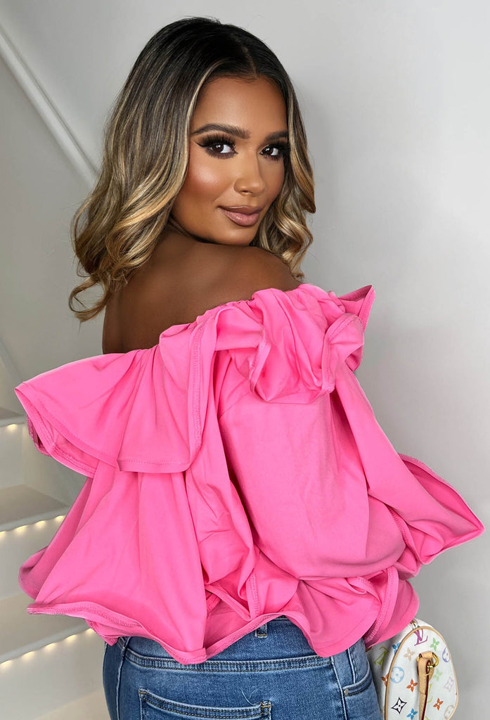 Glamour Galore Hot Pink Frill Bardot Top Limited Edition | Pink ...