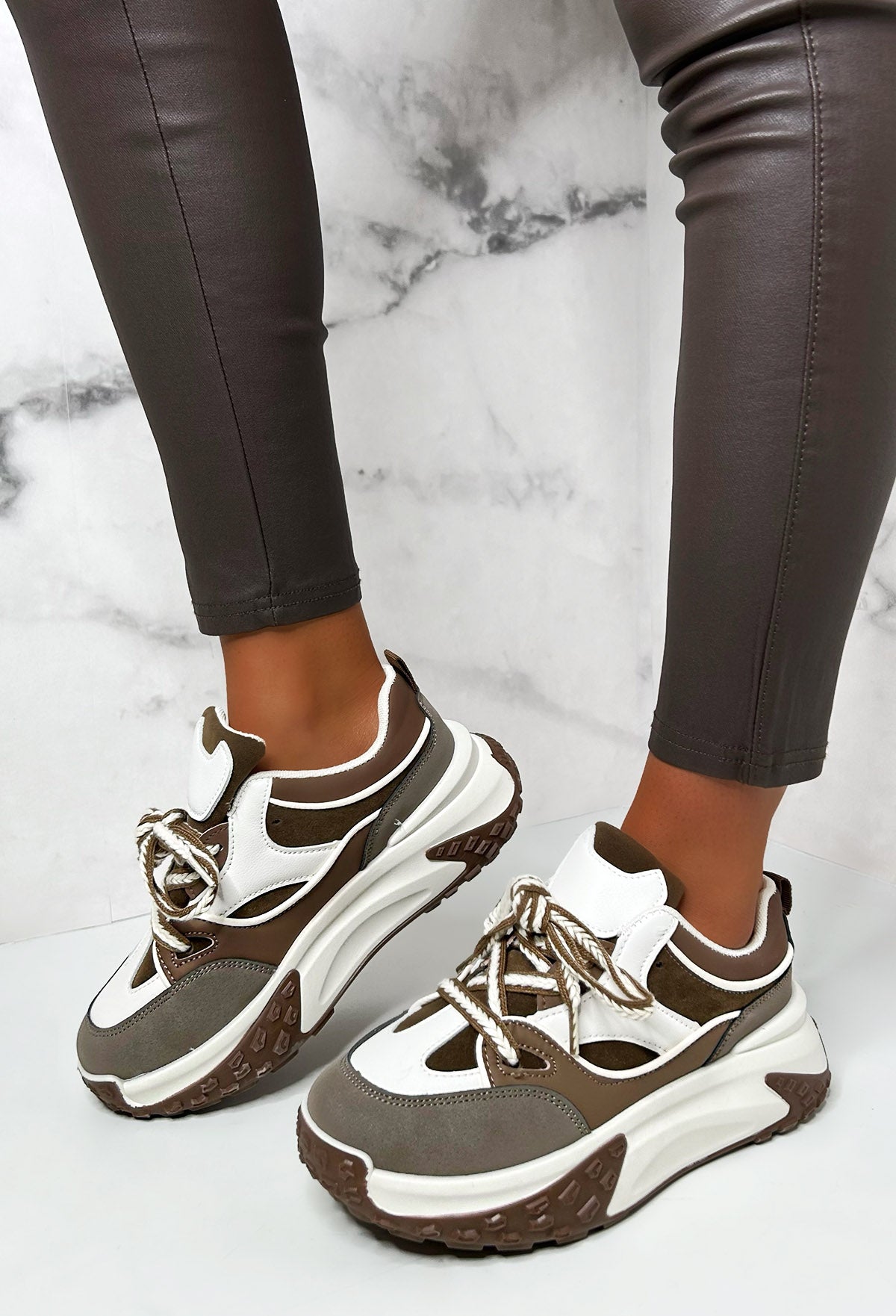 Casual Slay Brown Contrast Platform Trainers | Pink Boutique