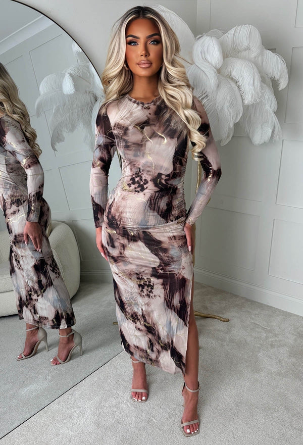 Marble Dreaming Beige Marble Midi Dress | Pink Boutique – Pink Boutique UK