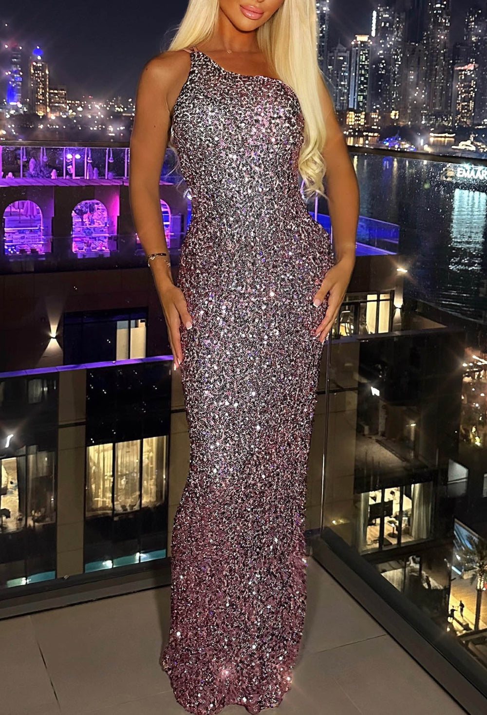 More Sparkle Pink One Shoulder Sequin Leg Split Maxi Dress | Pink Boutique – Pink Boutique UK