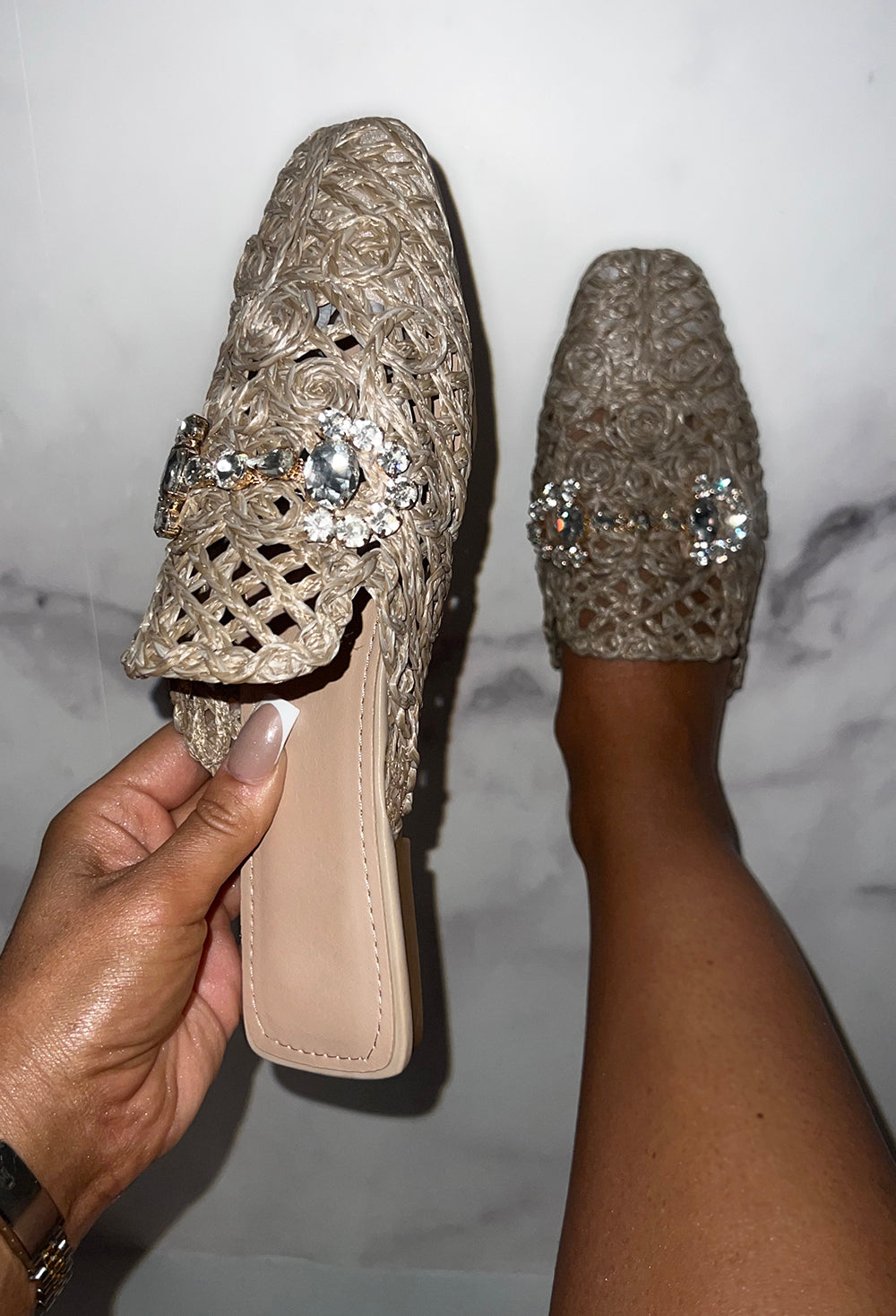 Show Me The Diamonds Beige Lace Diamond Sandals | Pink Boutique