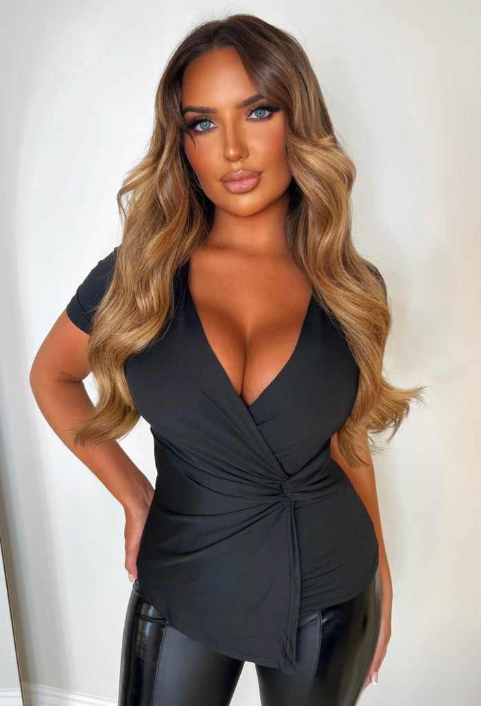 Real Attraction Black Stretch Wrap Top | Pink Boutique – Pink Boutique UK