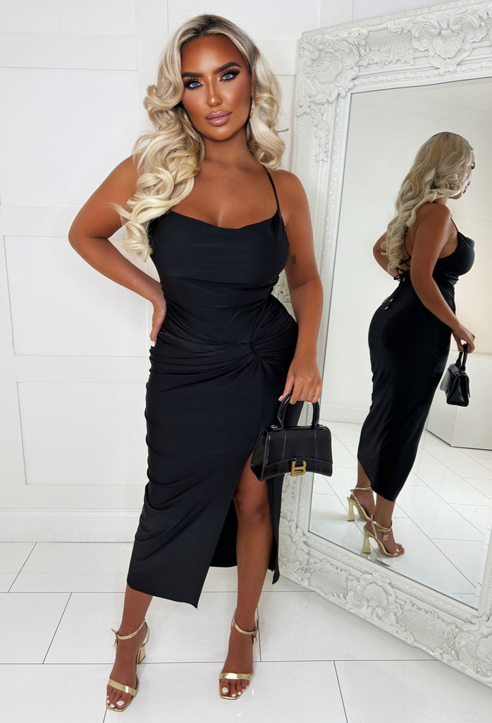 Your Secret Black Lace Up Midi Dress | Pink Boutique – Pink Boutique UK