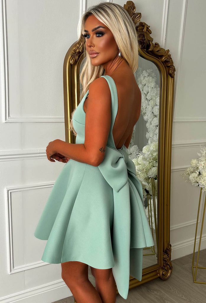 Adore Me More Green Bow Back Mini Dress | Pink Boutique – Pink Boutique UK