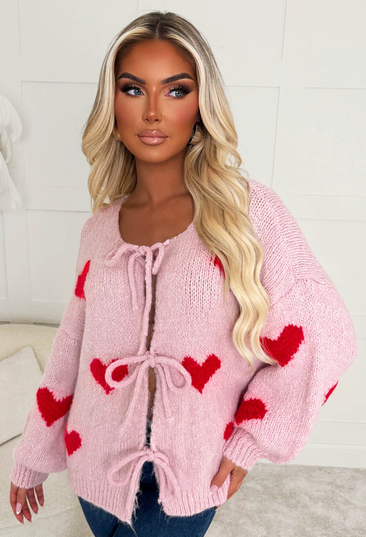 Alexa Baby Pink Love Heart Tie Knot Jumper | Pink Boutique