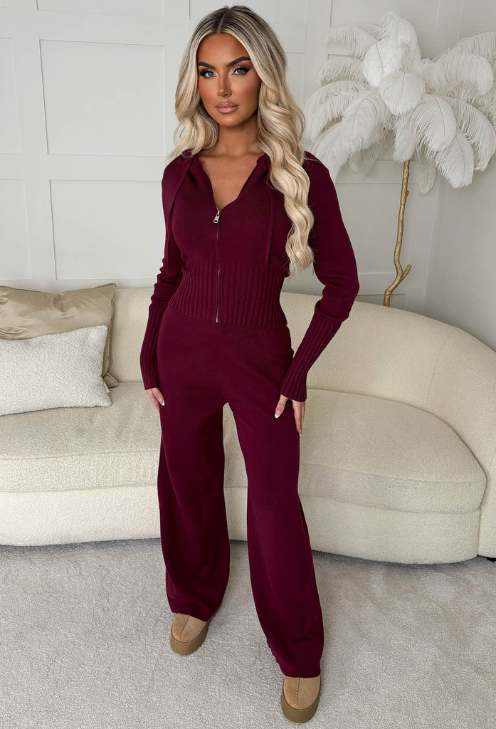 Anabella Burgundy Knitted Trousers | Pink Boutique – Pink Boutique UK