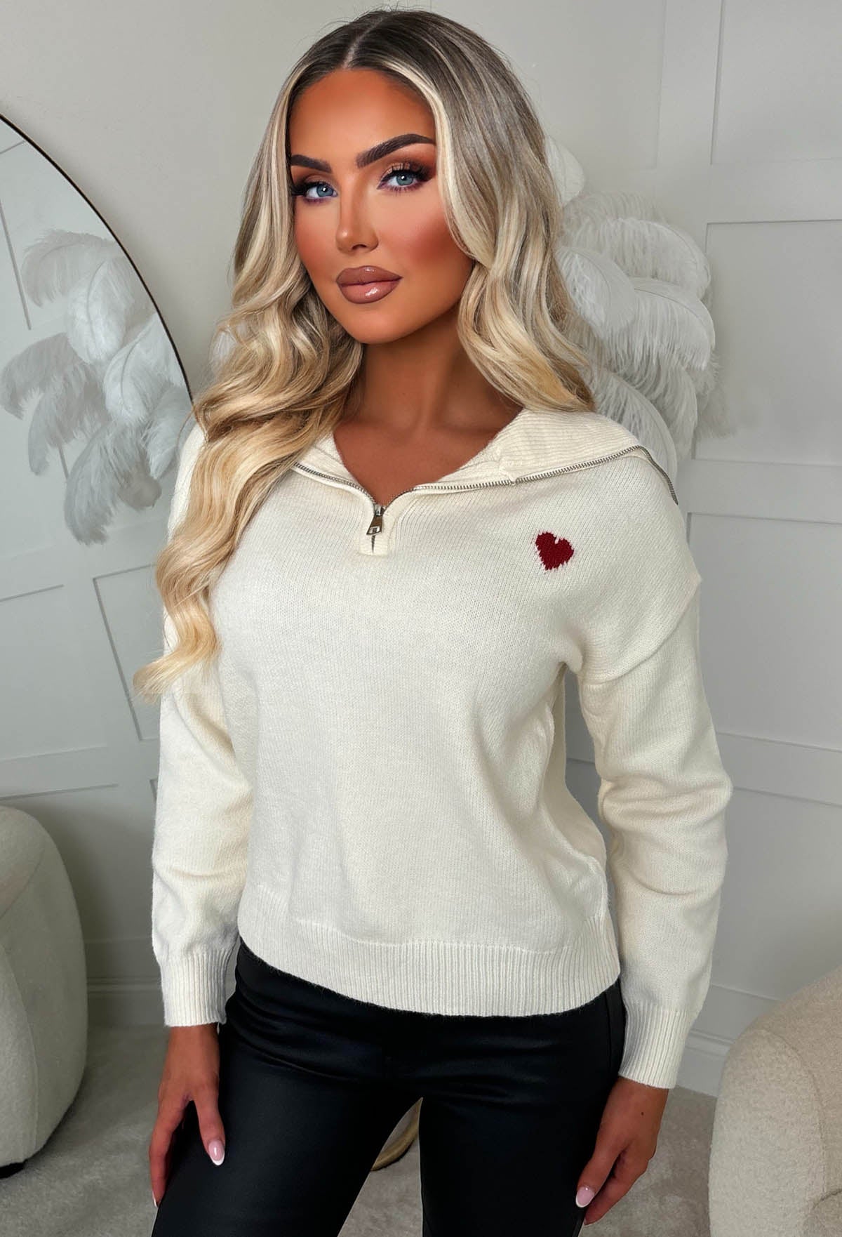 Endless Desire Cream Cream Zip Up Jumper | Pink Boutique