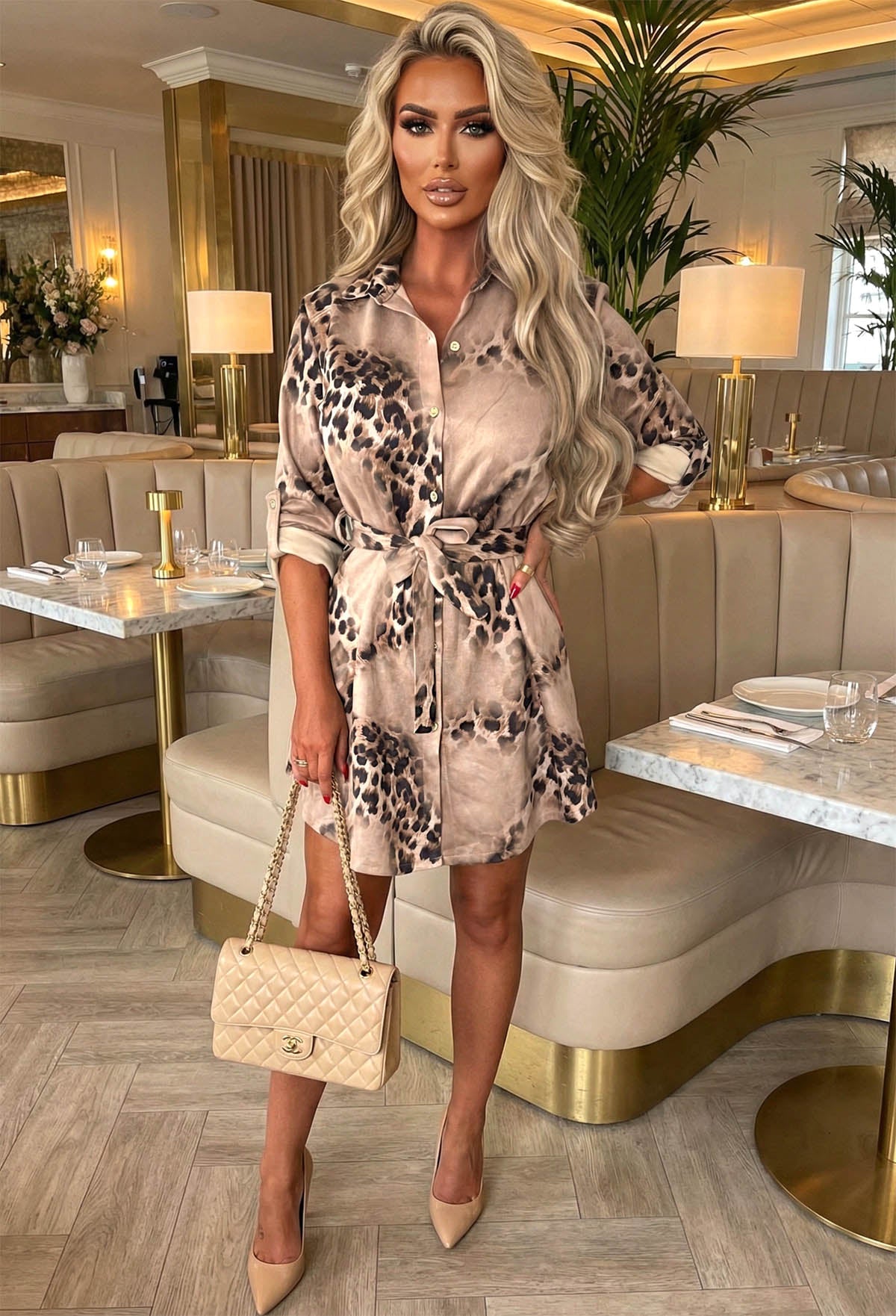 Feline Flawless Brown Faux Suede Animal Print Shirt Dress | Pink Boutique