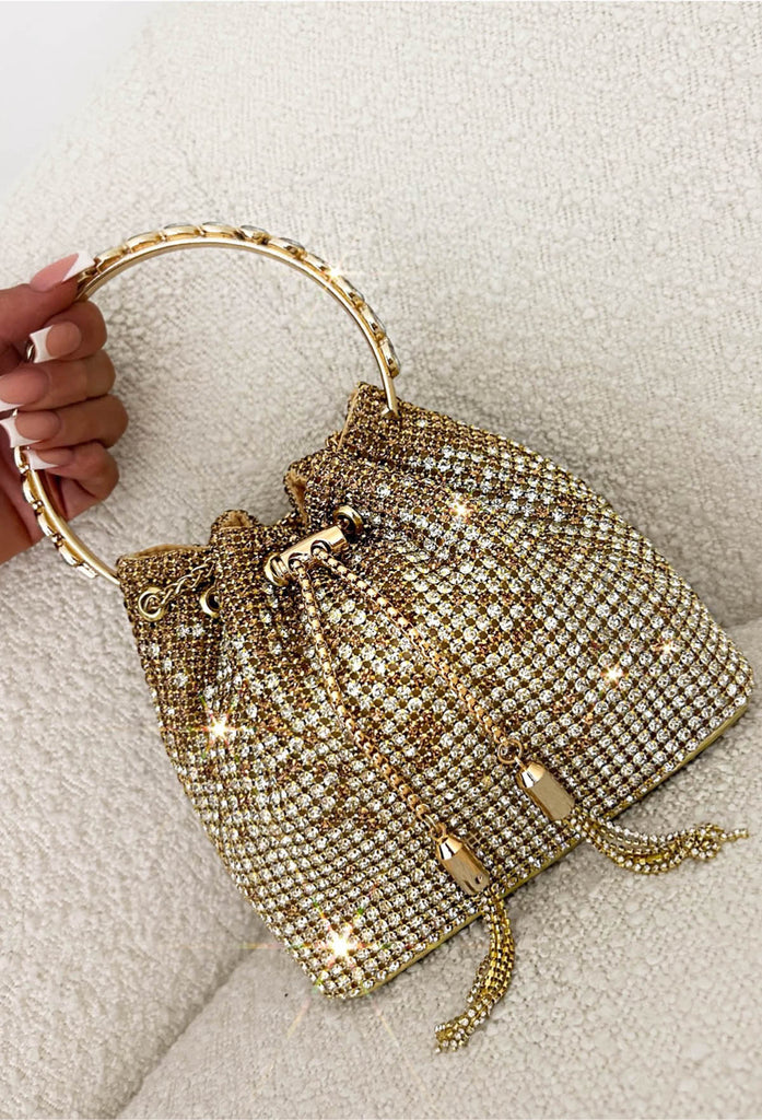 Glam Charm Gold Crystal Bucket Bag | Pink Boutique – Pink Boutique UK