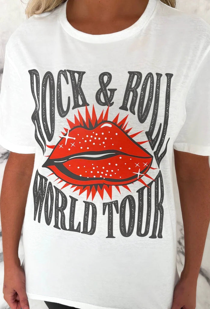 Jagger White Rock N Roll Graphic T-Shirt | Pink Boutique – Pink Boutique UK