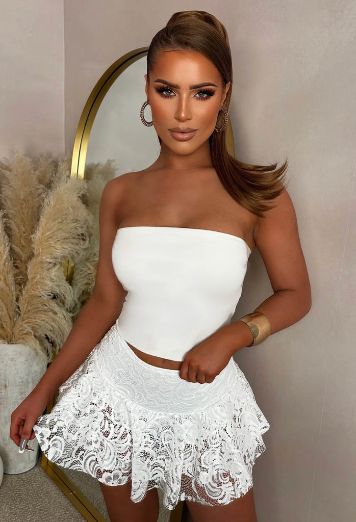 Just Misbehaving White Double Layer Lace Skort | Pink Boutique – Pink ...