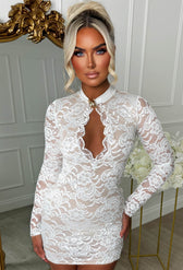 Risque Romance White Lace Buckle Front Dress | Pink Boutique