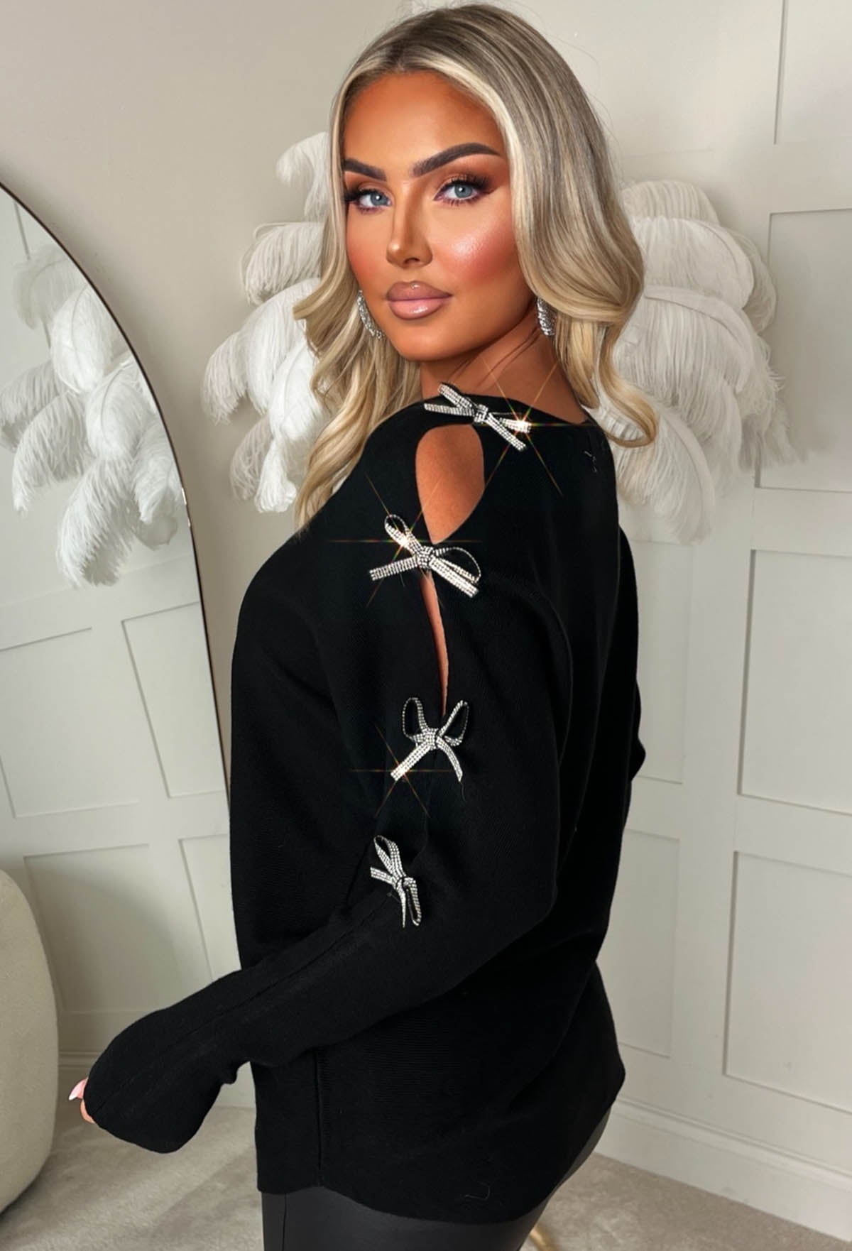 Slay Season Black Diamante Bow Jumper | Pink Boutique