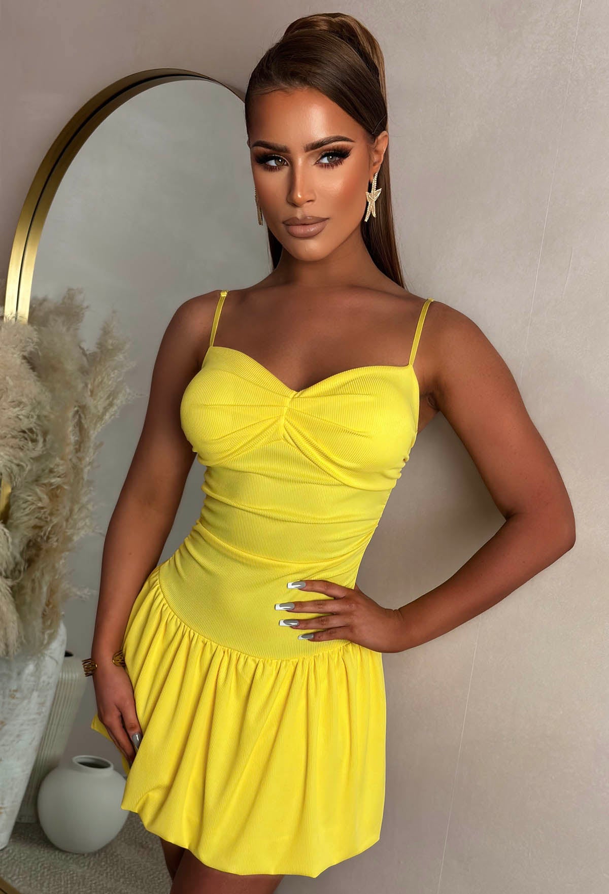 Sunset Kisses Lemon Padded Cup Mini Dress | Pink Boutique