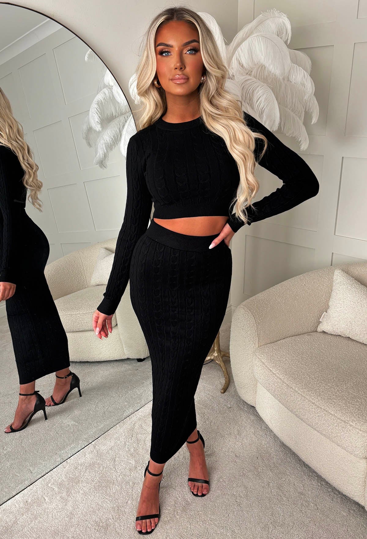 Tell Me Everything Black Ultra Soft Cable Jumper And Skirt Co-Ord Set ...